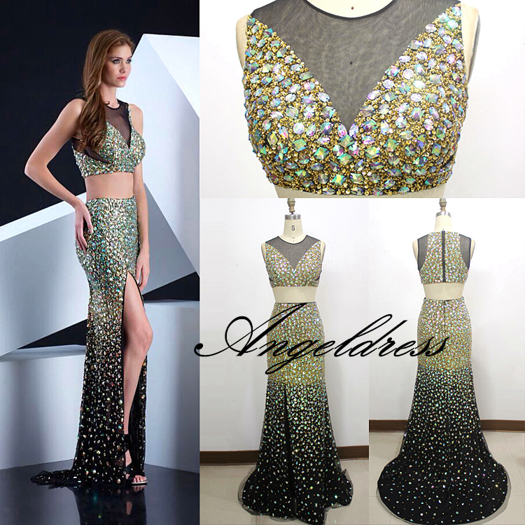 2017 Luxury Bling Bling Crystals Sequins Beads Prom Dresses Mermaid ...